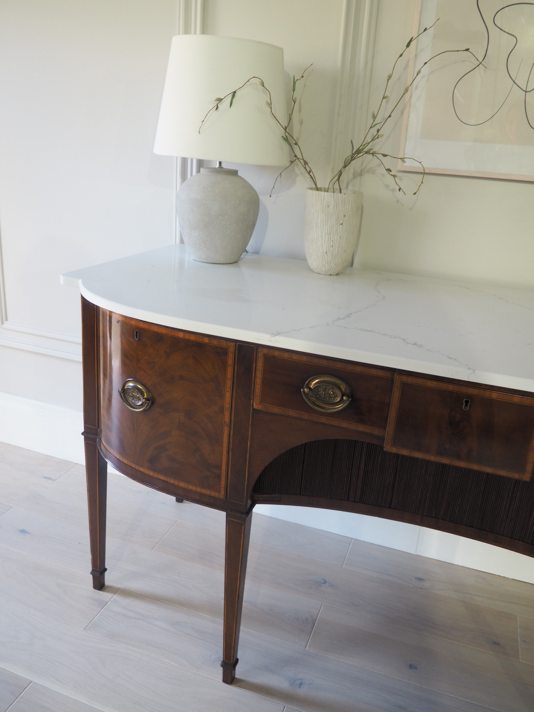 Large Antique Mahogany Bow Front Sideboard With Marble Top - Etsy