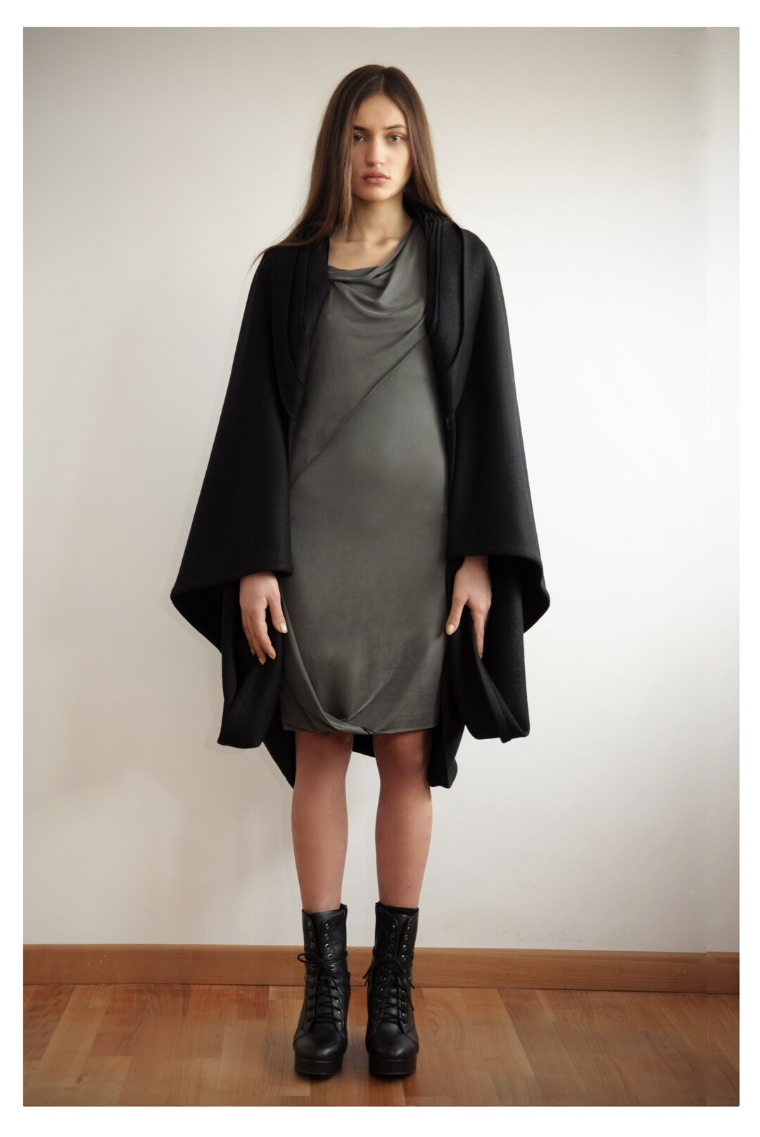 Black Cape Dramatic Style Staple Piece Draped on the Back Layered ...
