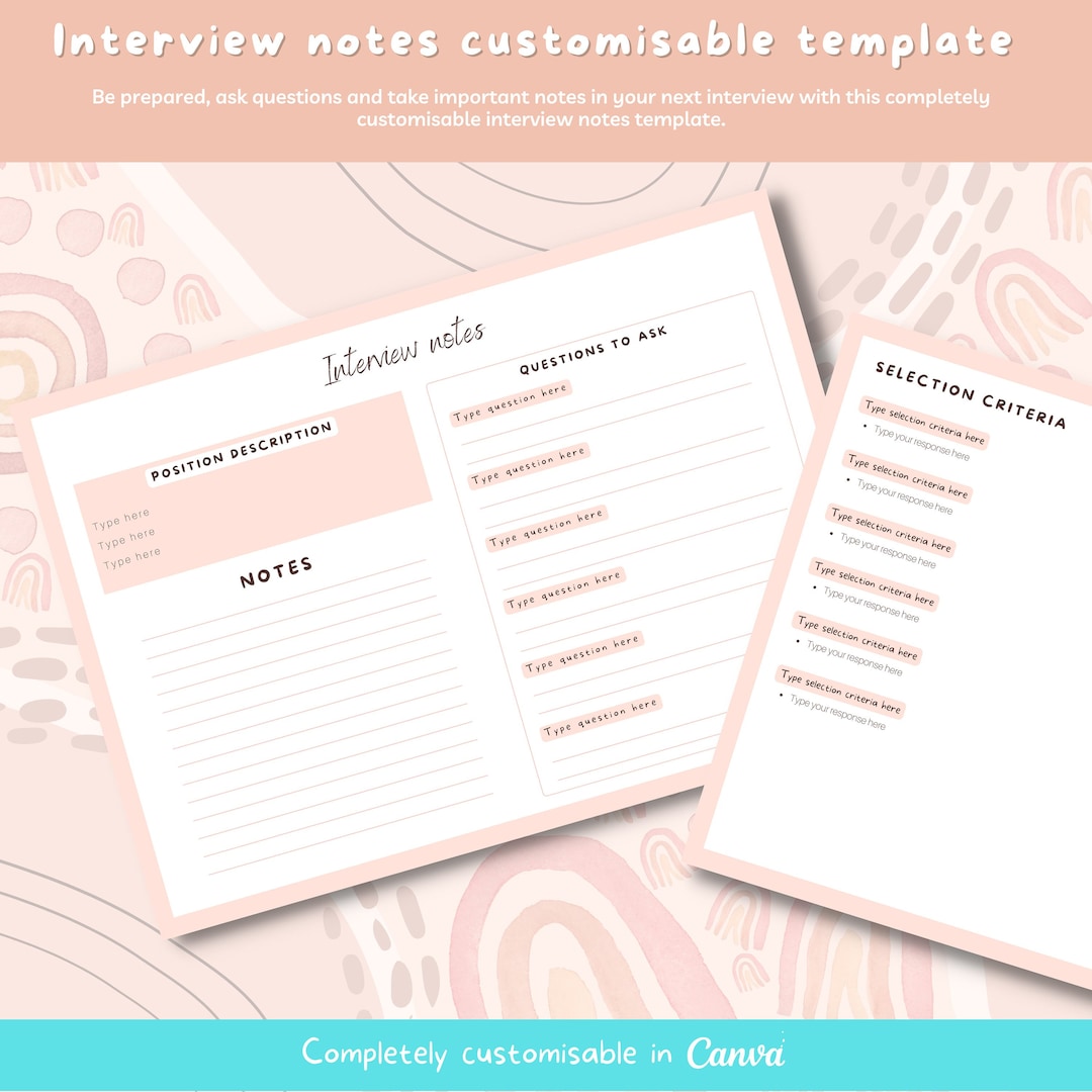 Interview Notes Canva Template - Etsy