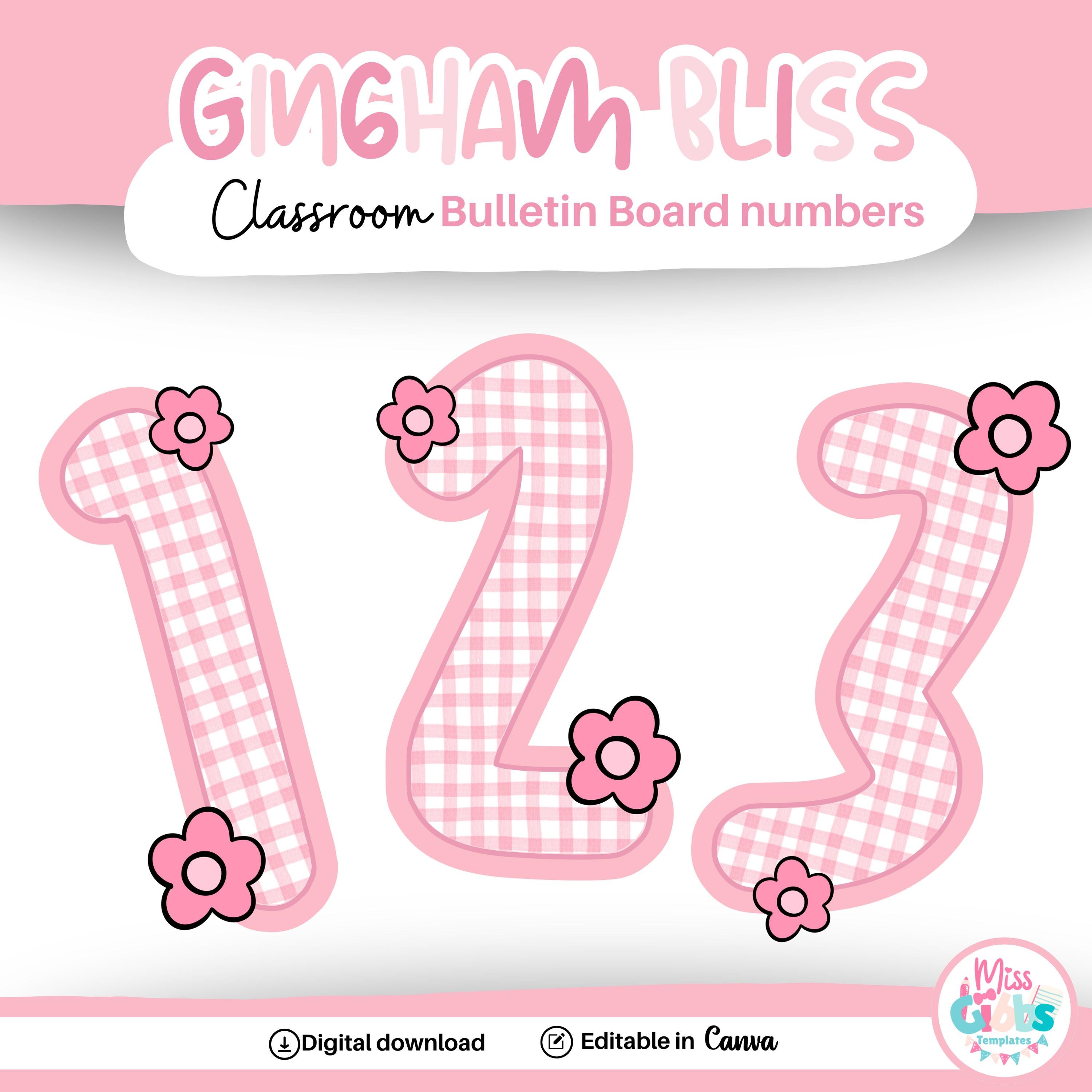 Classroom Bulletin Board Numbers, Pink Gingham Classroom Numbers ...