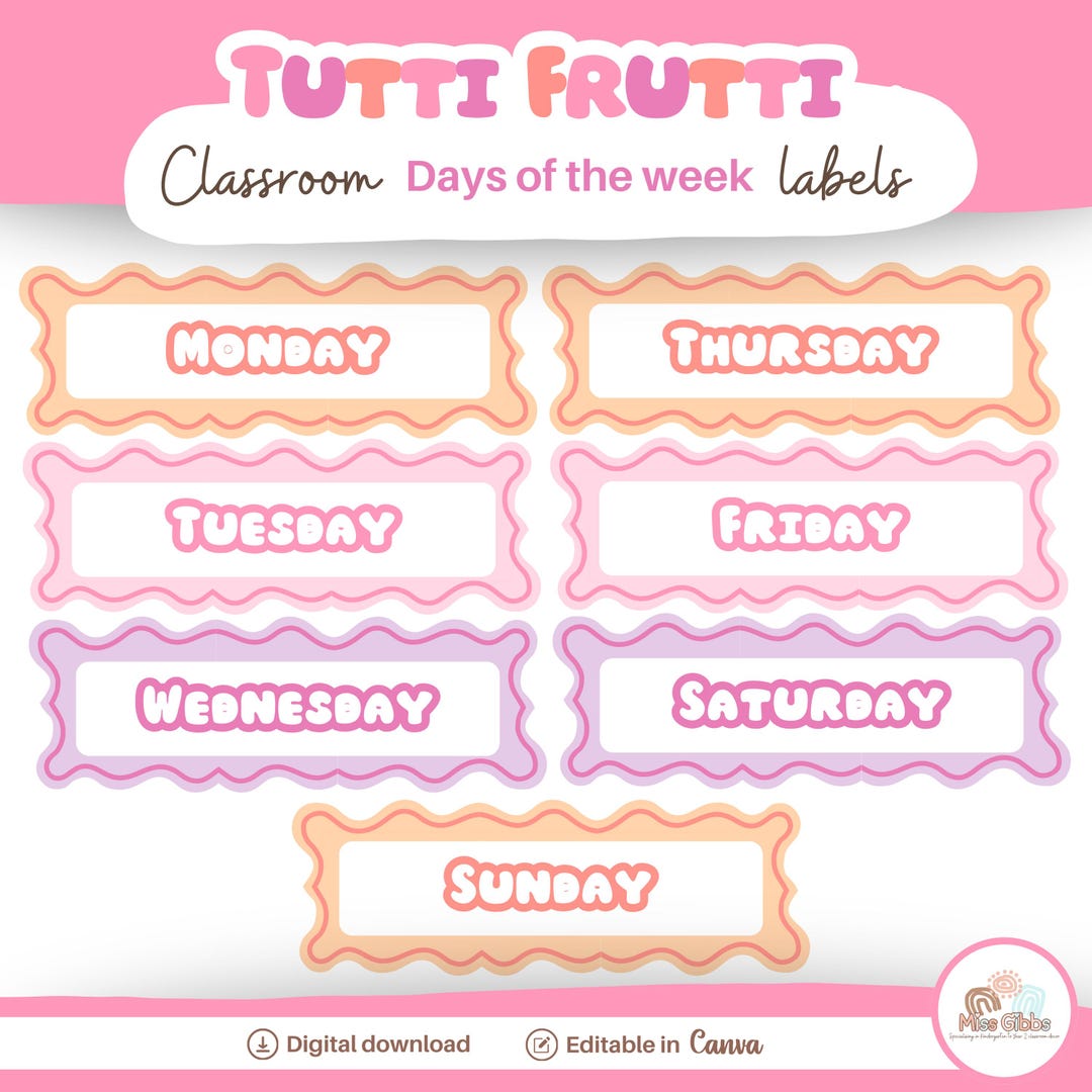 Editable Classroom Labels Days of the Week Modern Classroom Decor Canva ...