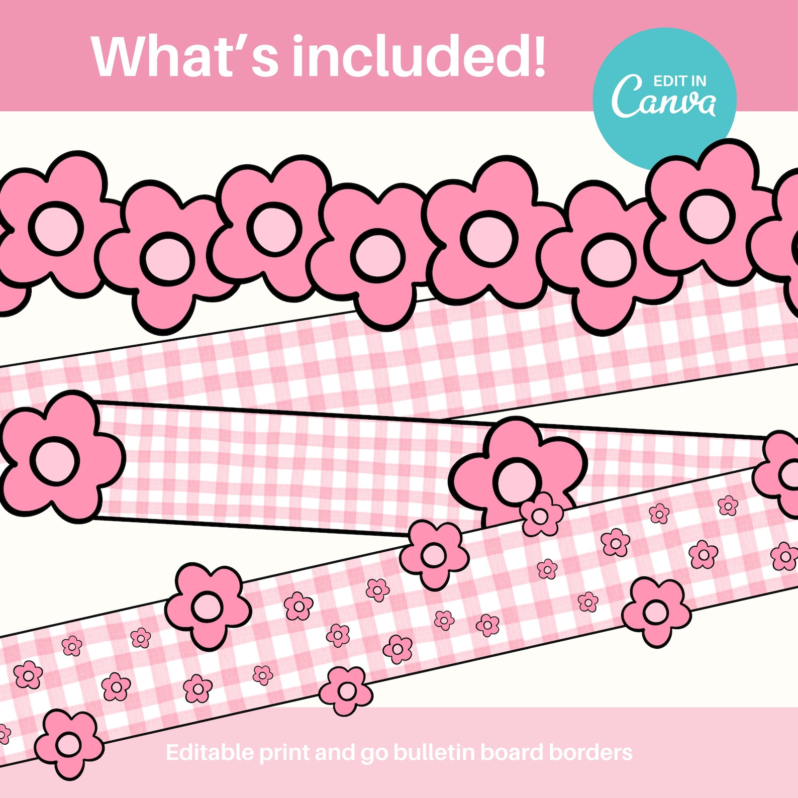 Editable Gingham Classroom Bulletin Board Borders Bundle Gingham Modern ...