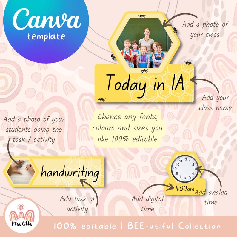Visual Classroom Timetable | Bee Theme | Canva Template - Etsy