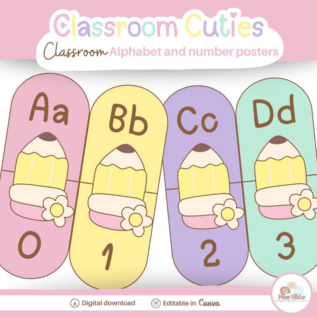 Classroom Alphabet and Number Posters Modern Classroom Decor for the ...