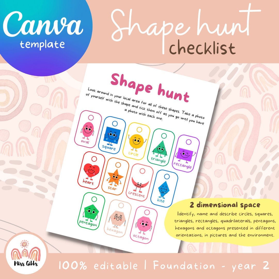 Shapes Hunt Checklist | Customisable Canva Template - Etsy