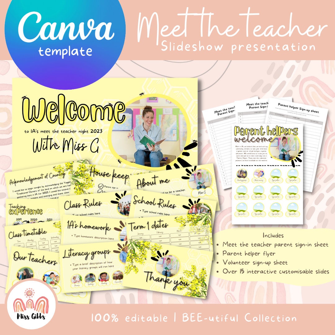 Meet the Teacher Night Slideshow Presentation | Customisable Canva ...