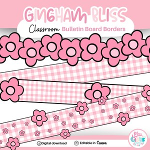 Editable Gingham Classroom Bulletin Board Borders Bundle Gingham Modern ...
