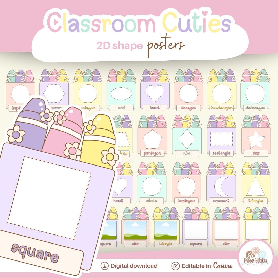 Editable Classroom 2D Shapes Posters Modern Classroom Decor for the ...