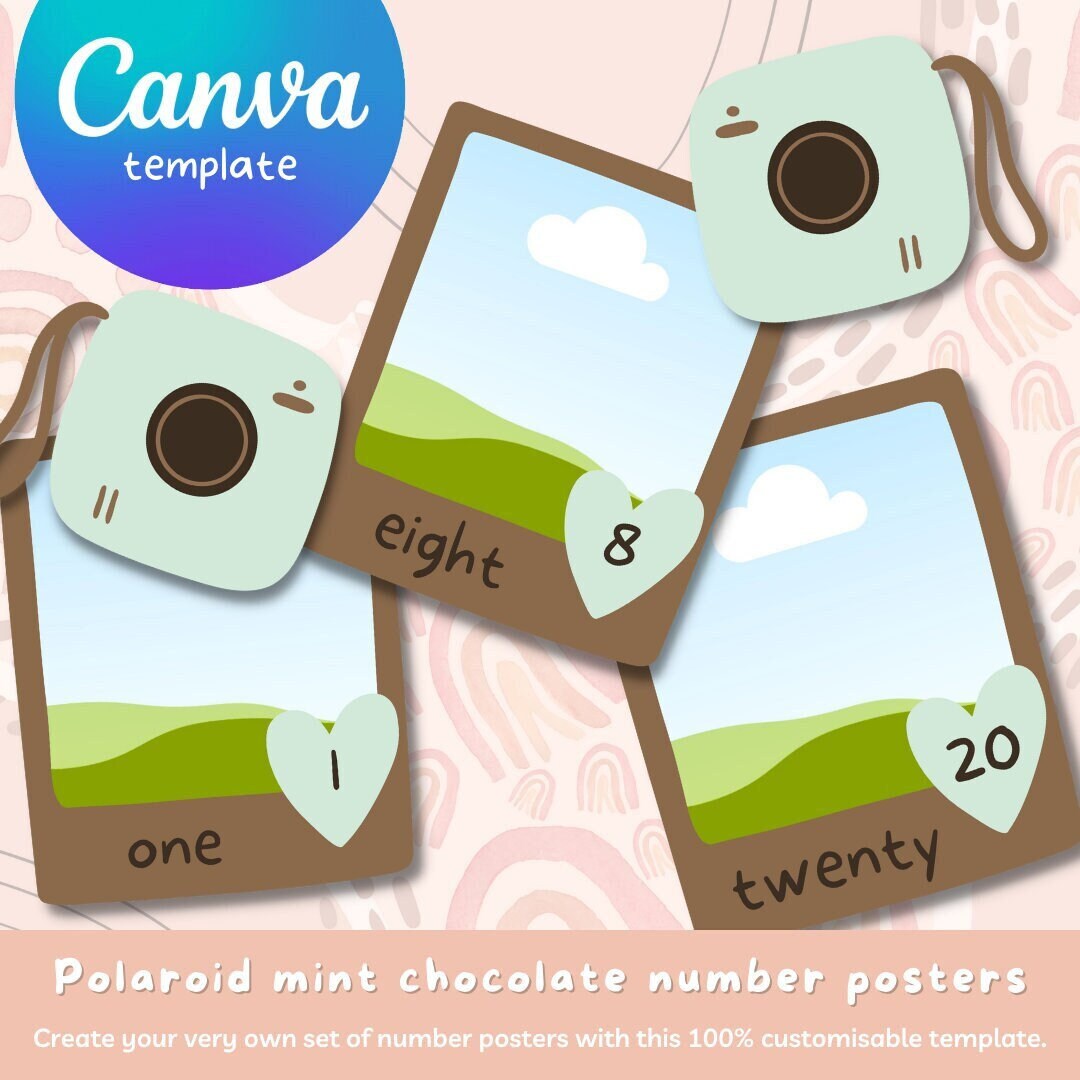 Number Posters Polaroid Mint Chocolate Collection Canva - Etsy