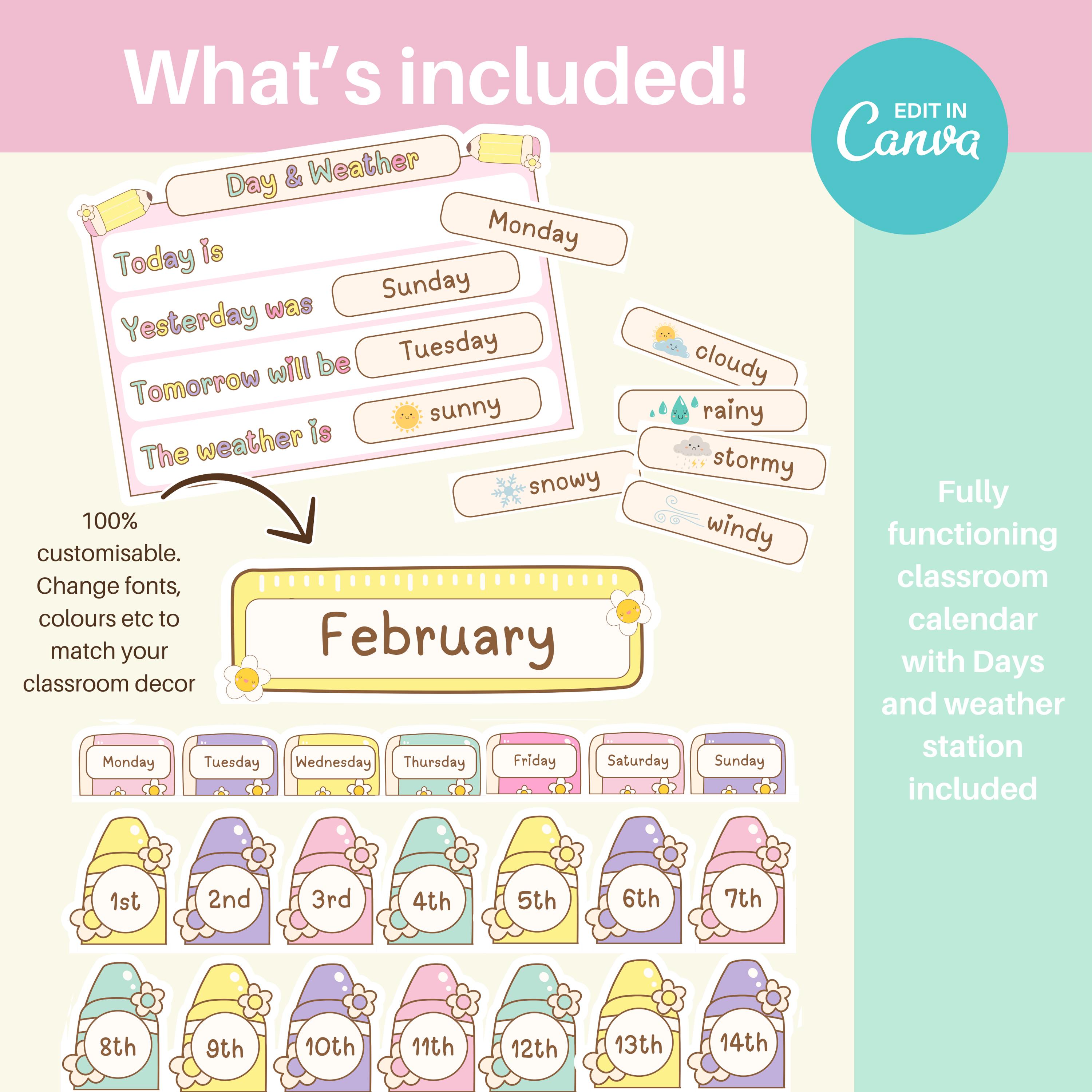 Editable Classroom Calendar Clock Labels and Visual Timetable Modern ...