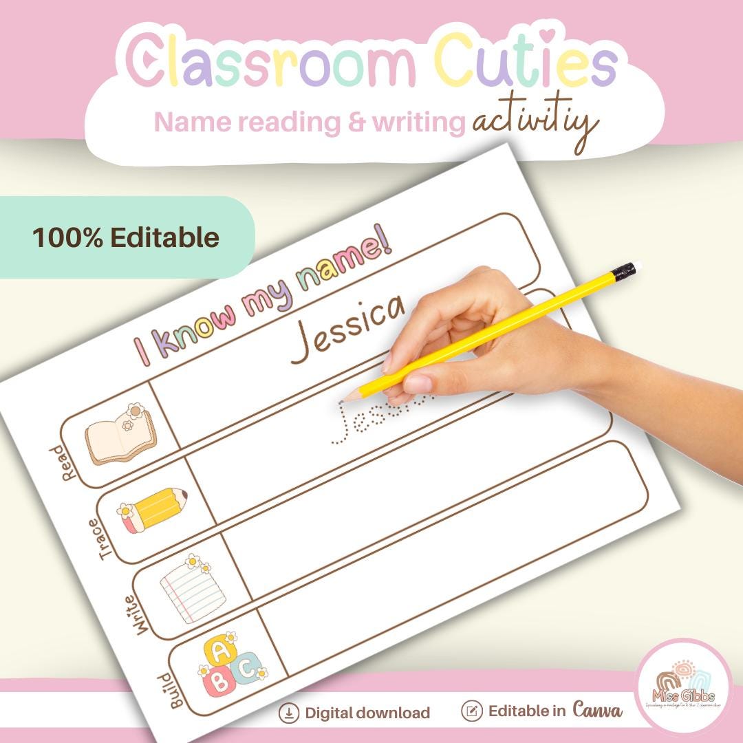 Editable Name Tracing School Readiness Activity Worksheet for Preschool ...