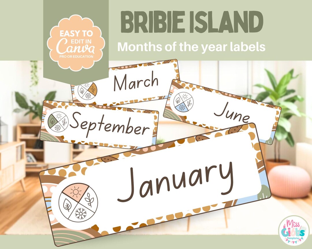 Aboriginal Classroom Months of the Year Labels Canva Template | Bribie ...