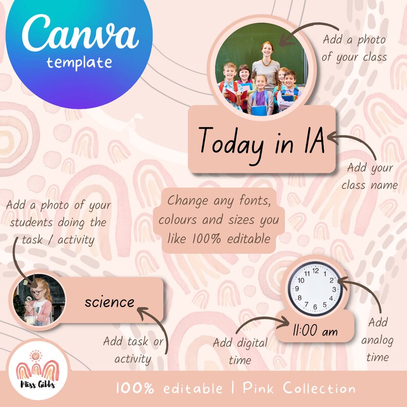 Visual Classroom Timetable Pink Collection Canva Template - Etsy