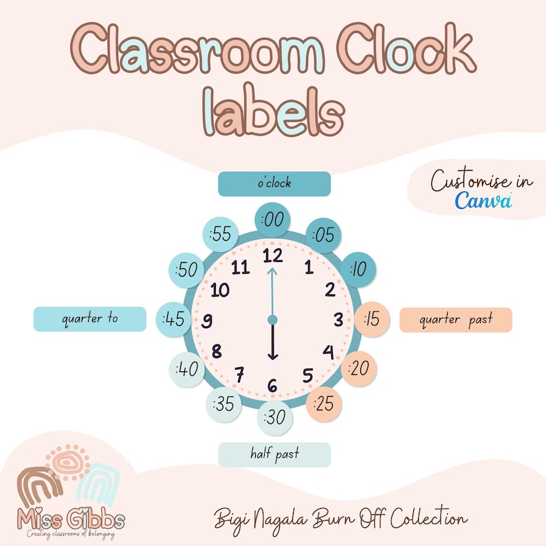Classroom Clock Labels | Burn off Collection | Canva Template ...