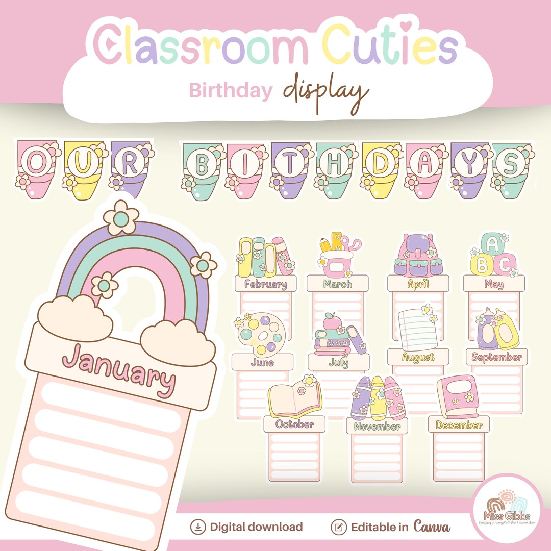 Editable Classroom Birthday Display Modern Classroom Decor for the ...