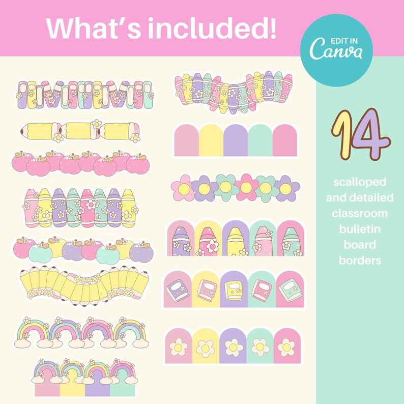 Editable Classroom Bulletin Board Borders Bundle Pastel Modern ...