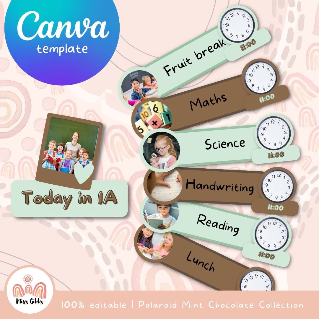 Visual Classroom Timetable | Polaroid Mint Chocolate Collection | Canva ...