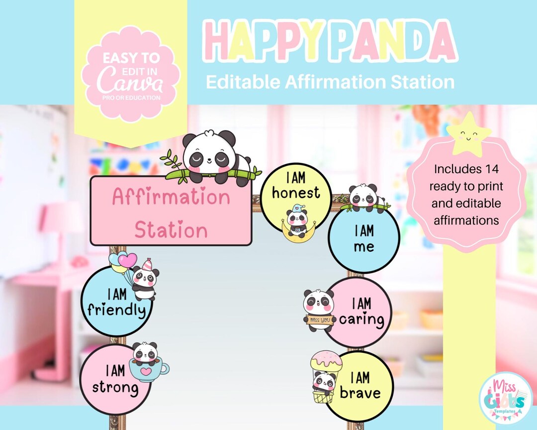 Editable Pastel Affirmation Station With Growth Mindset & Daily ...