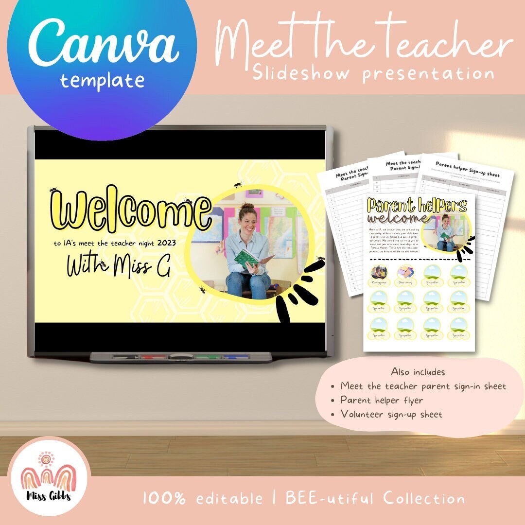 Meet the Teacher Night Slideshow Presentation | Customisable Canva ...