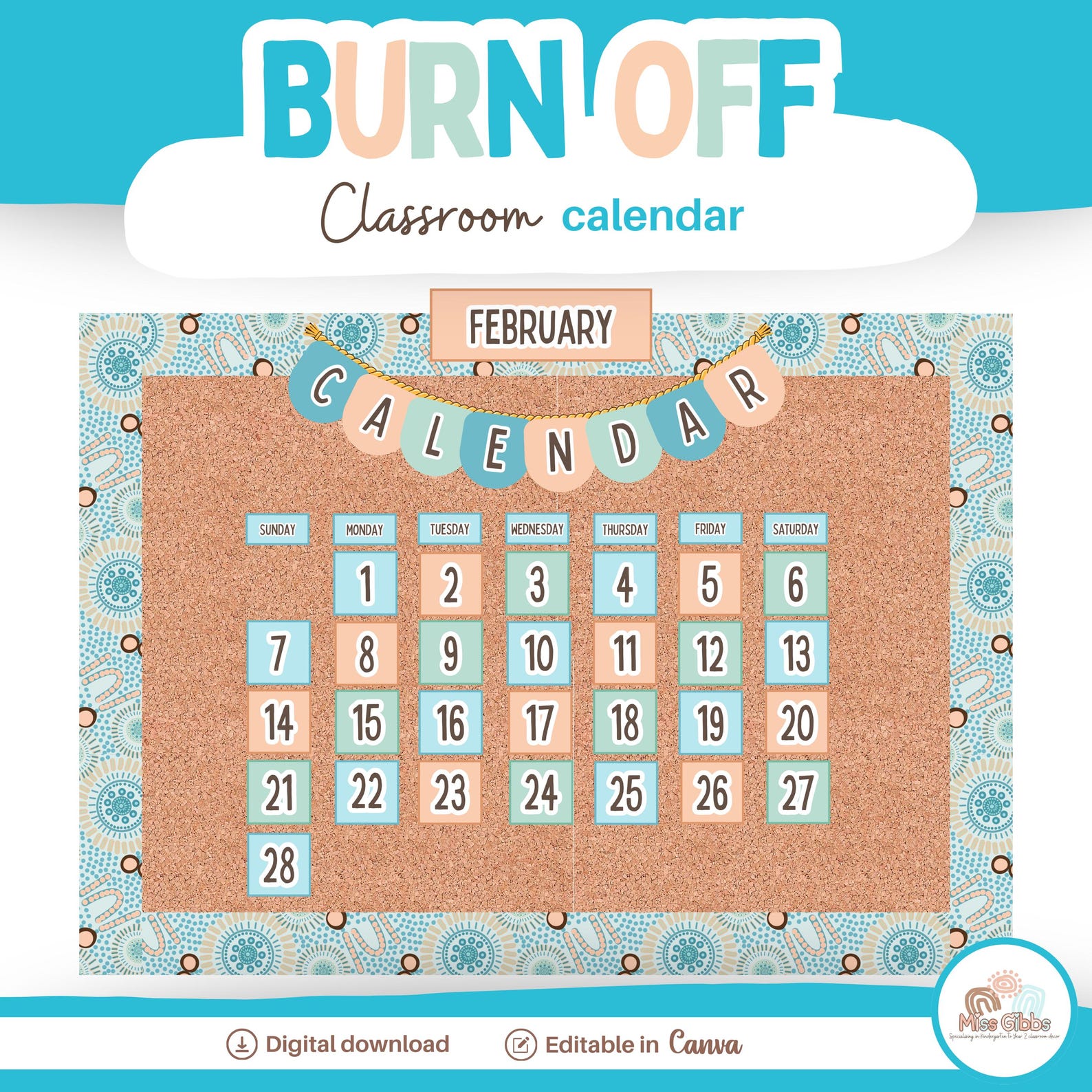Classroom Calendar | Modern Classroom Decor | Burn off Collection ...