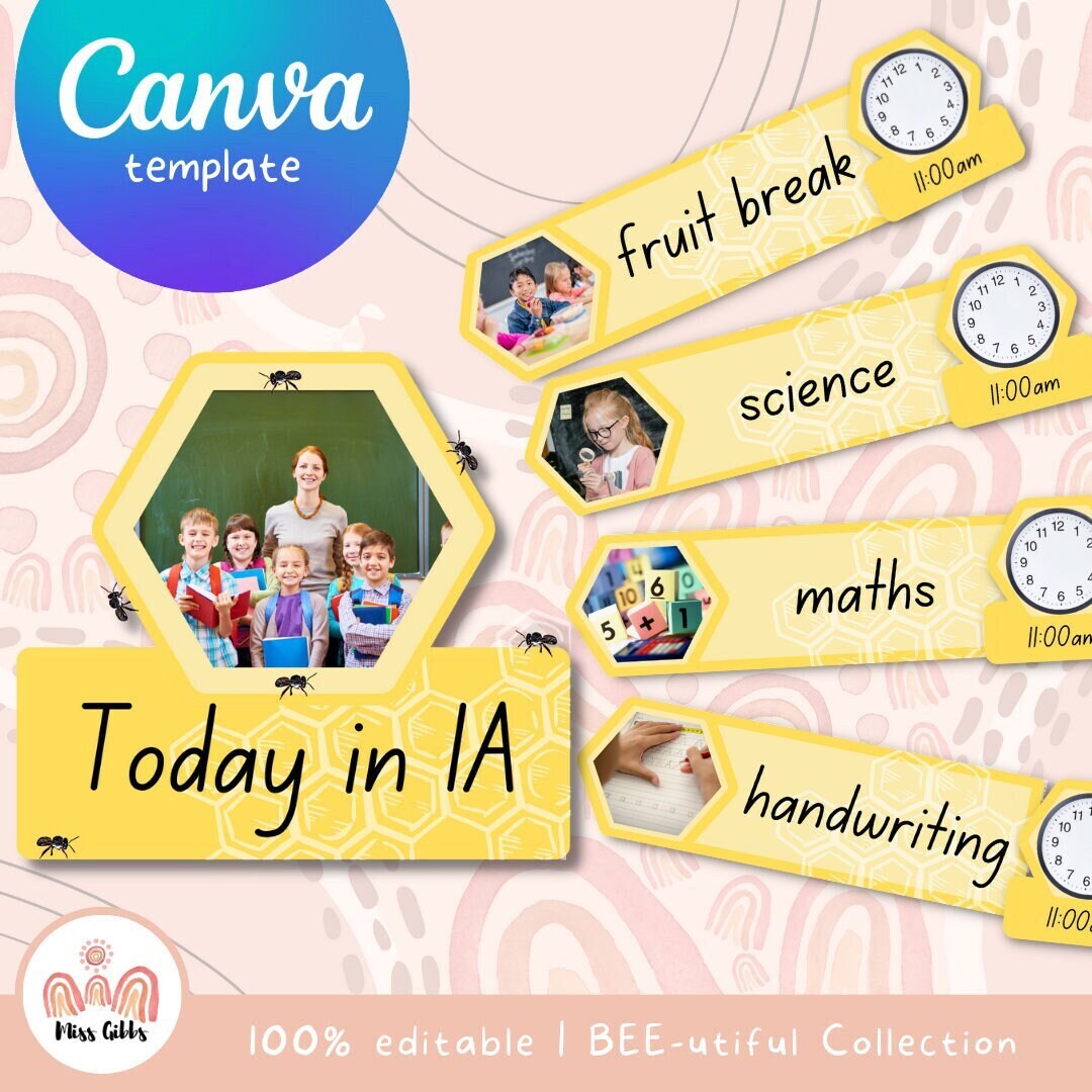 Visual Classroom Timetable Bee Theme Canva Template - Etsy