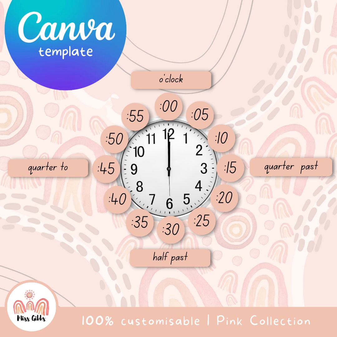 Clock Numbers and Labels | Pink Collection | Canva Template - Etsy