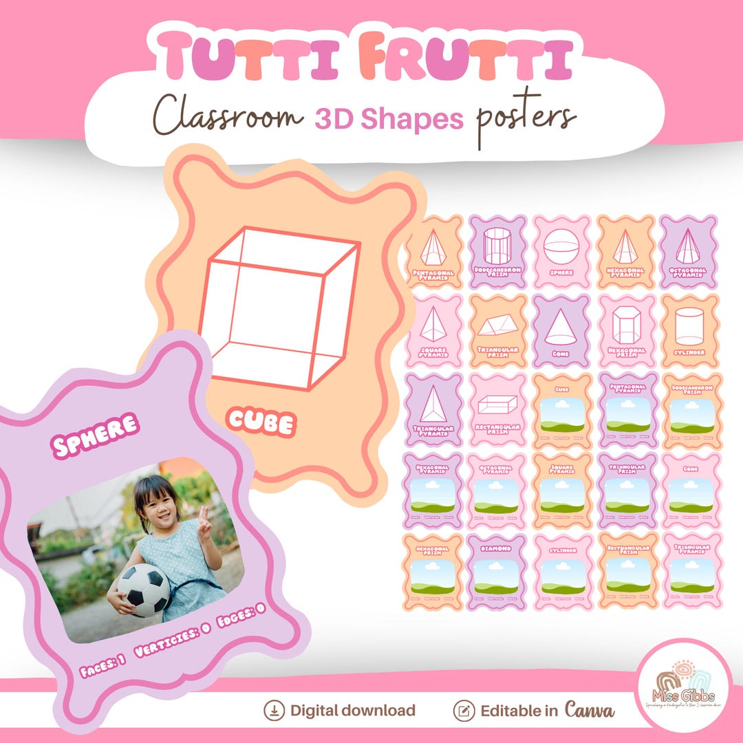 Editable 3D Shapes Posters Modern Classroom Decor | Editable in Canva ...