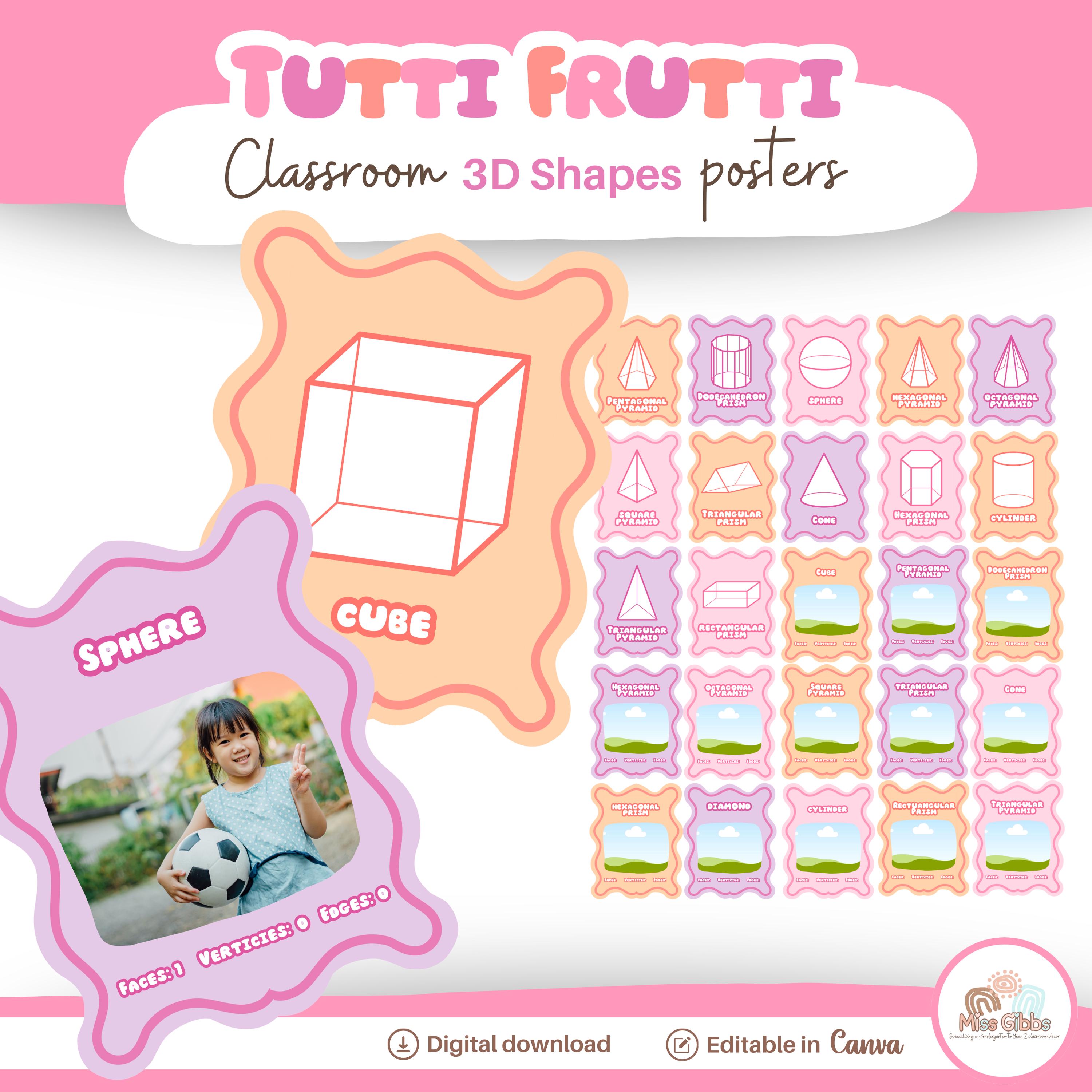 Editable 3D Shapes Posters Modern Classroom Decor | Editable in Canva ...