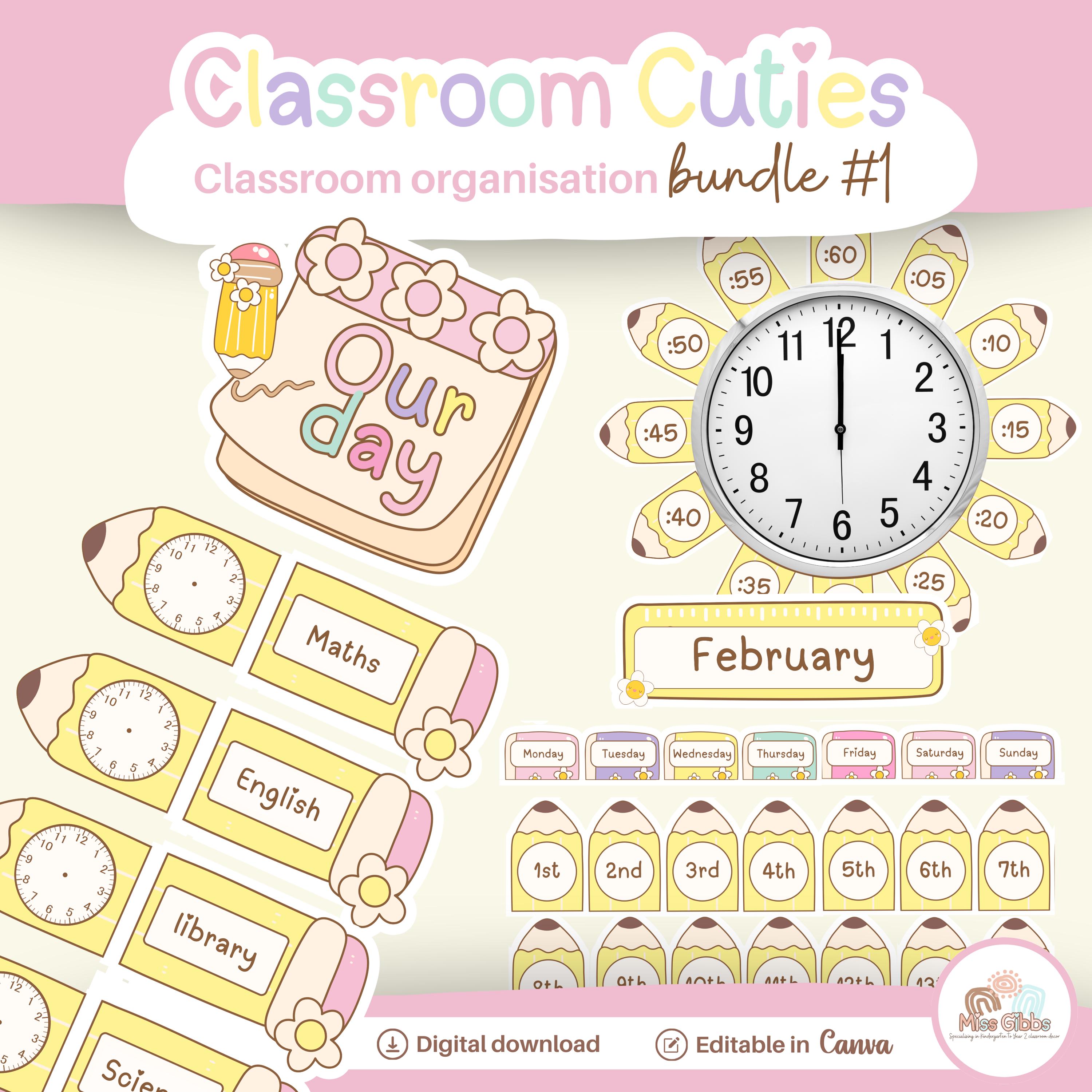 Pastel Classroom Decor Bundle Classroom Calendar, Clock Labels and ...