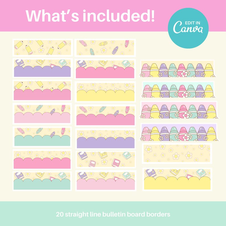 Editable Classroom Bulletin Board Borders Bundle Pastel Modern ...