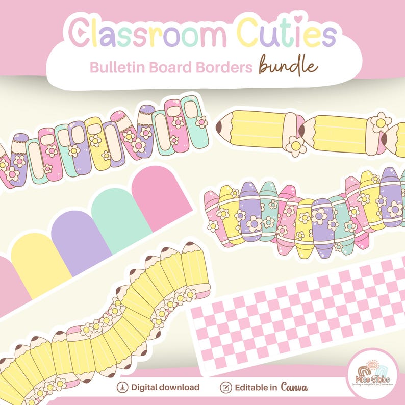Editable Classroom Bulletin Board Borders Bundle Pastel Modern ...