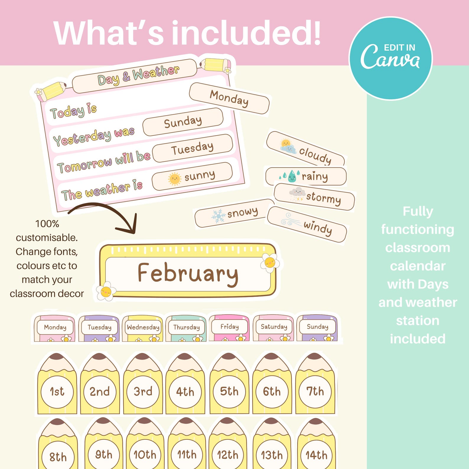 Pastel Classroom Decor Bundle Classroom Calendar, Clock Labels and ...