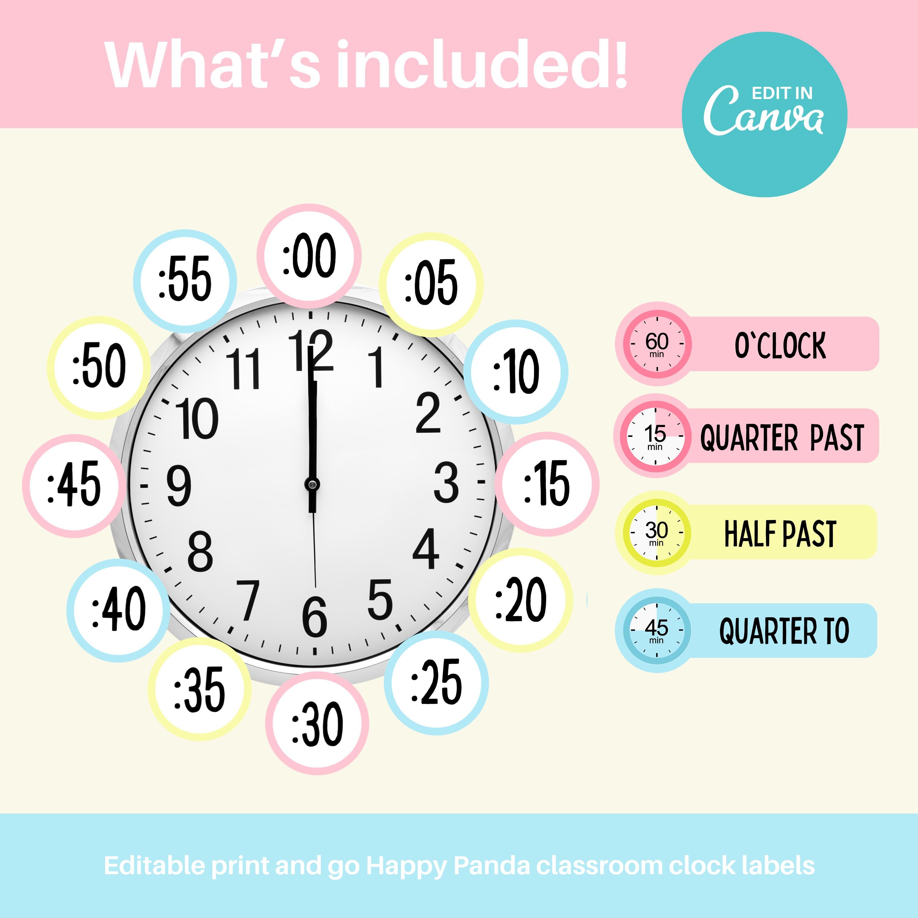 Pastel Classroom Clock Labels Modern Classroom Decor Labels Telling the ...