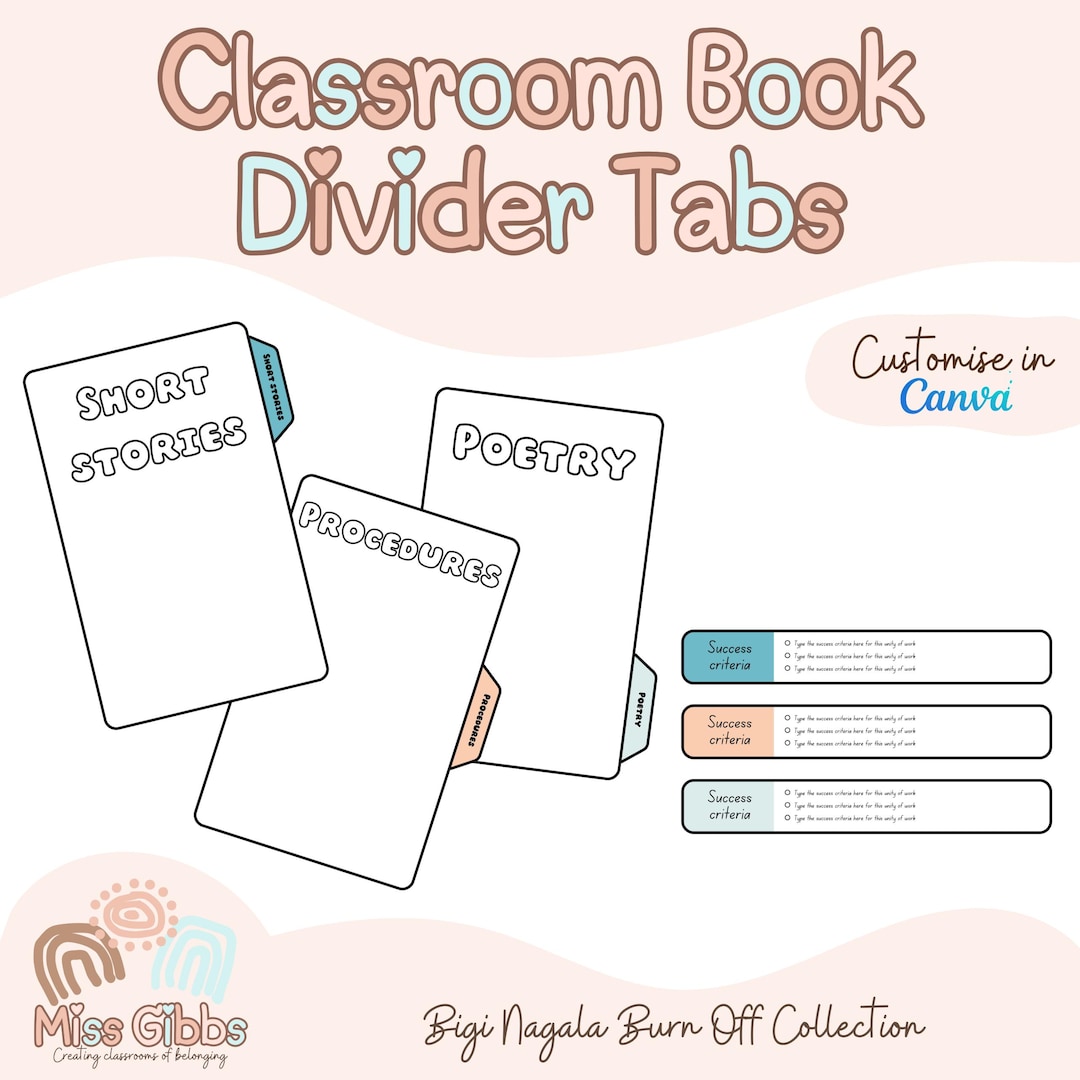 Student Book Divider Tabs | Burn off Collection | Canva Template - Etsy