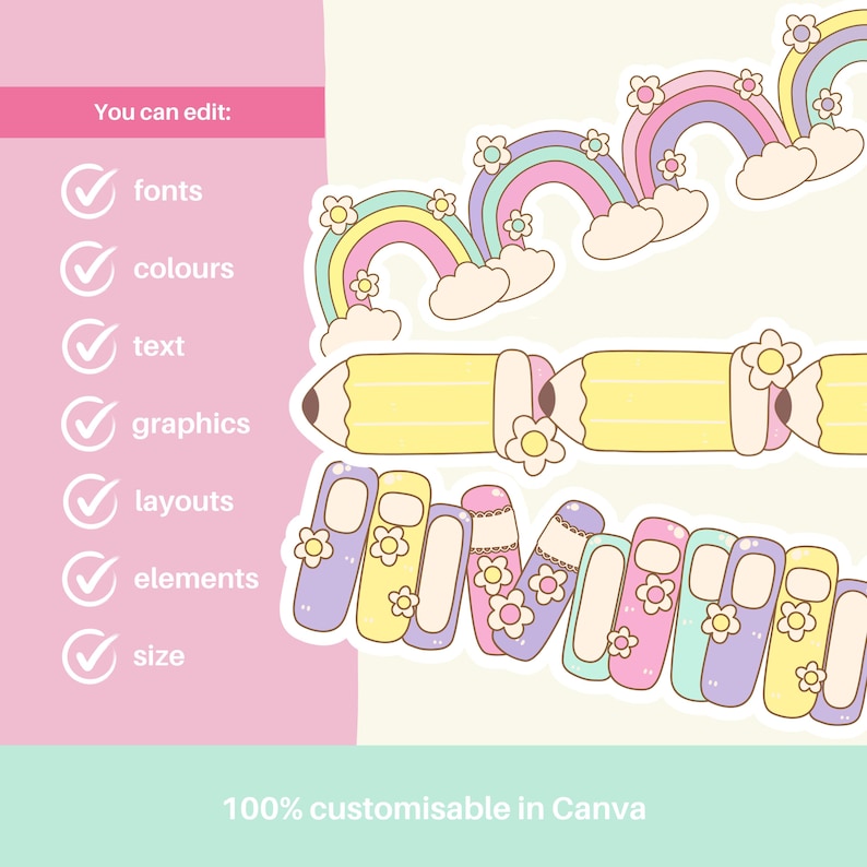 Editable Classroom Bulletin Board Borders Bundle Pastel Modern ...