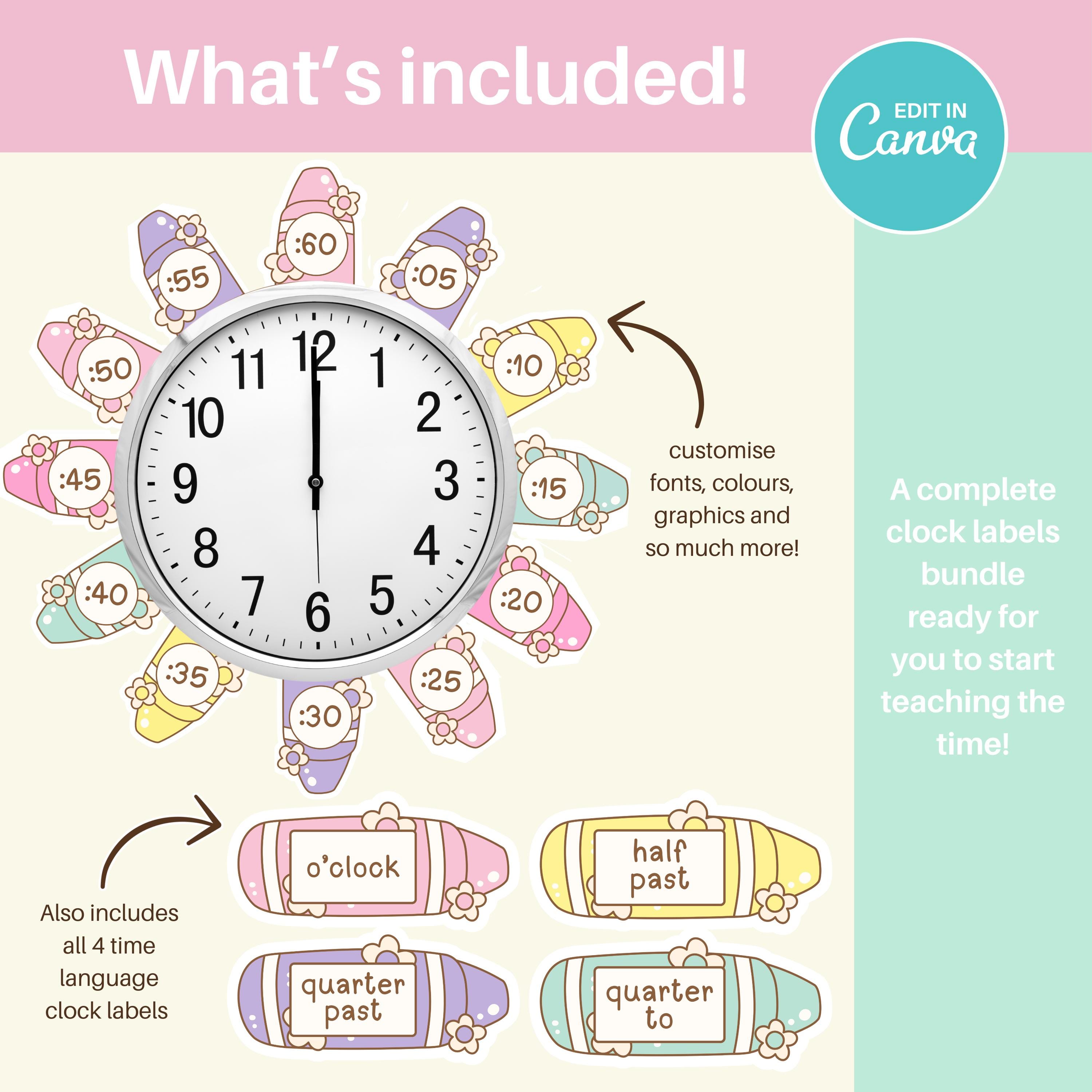 Editable Classroom Calendar Clock Labels and Visual Timetable Modern ...
