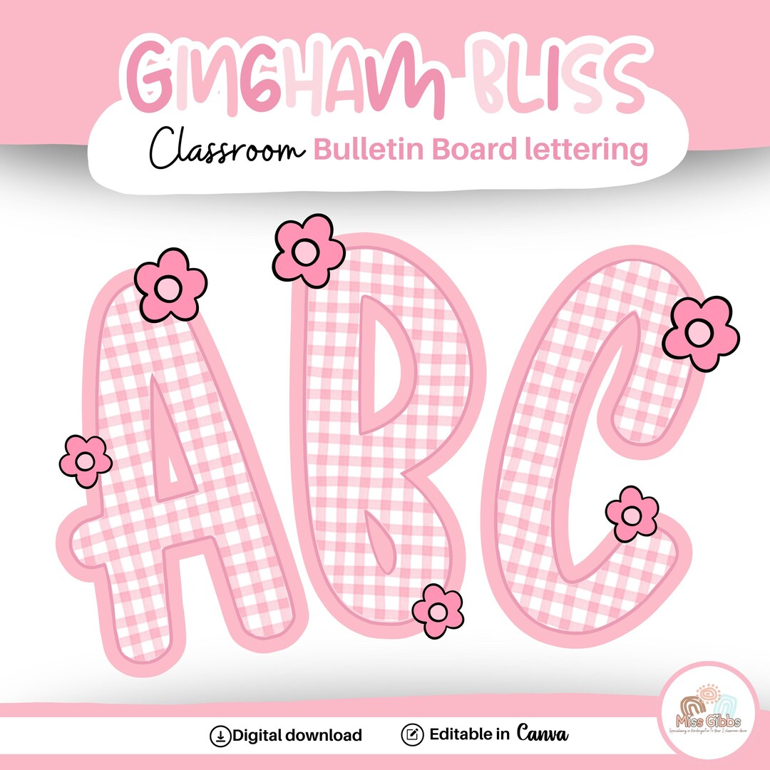 Classroom Bulletin Board Letters, Pink Gingham Classroom Lettering ...