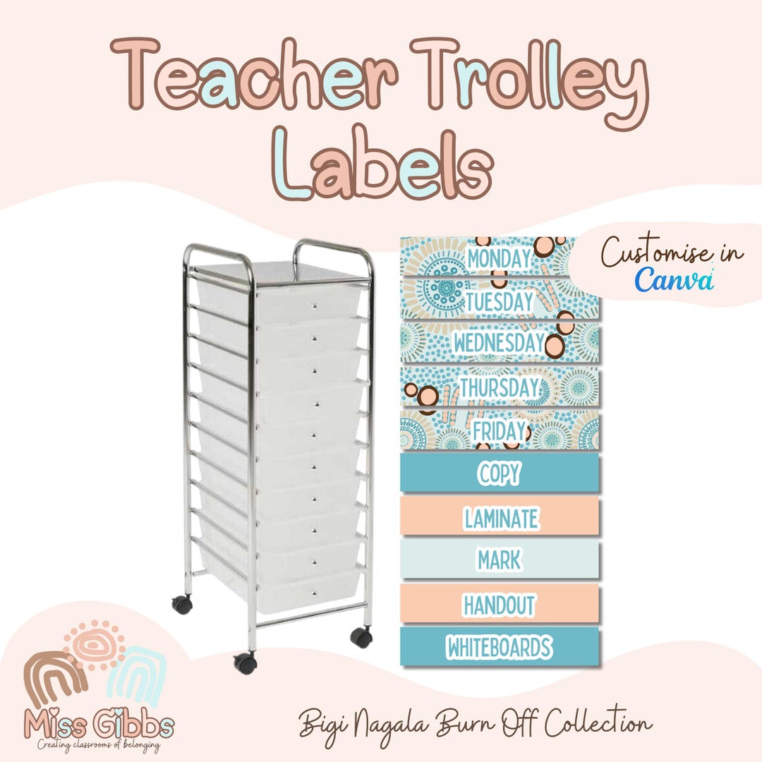 Teacher Classroom Trolley / Cart Labels Burn off Collection Canva ...
