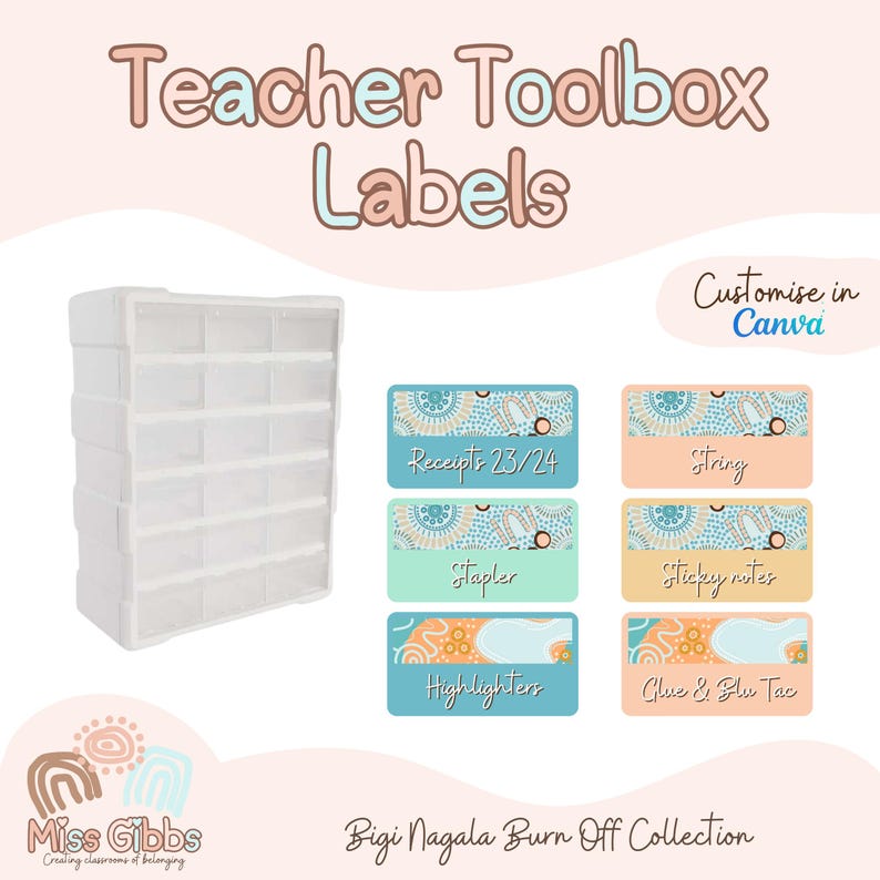 Teacher Tool Box Labels | Burn off Collection | Canva Template ...
