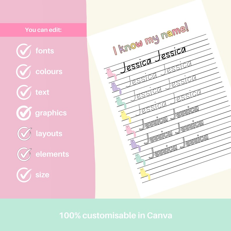 Editable Name Tracing School Readiness Handwriting Worksheet for ...