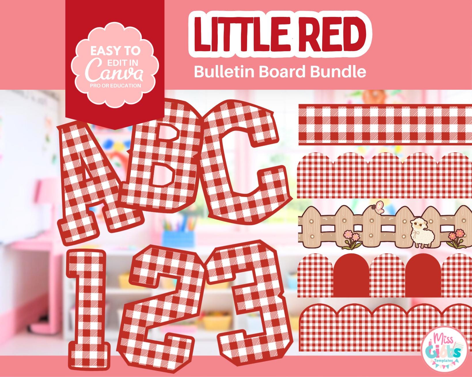 Gingham Bulletin Board Bundle for Farm Themed Classroom, Modern ...