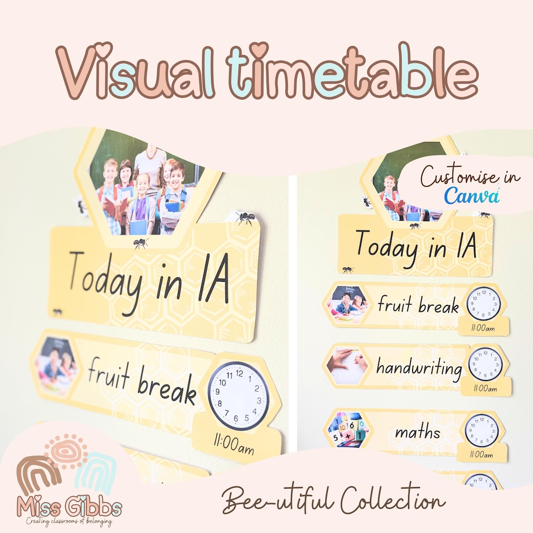 Visual Classroom Timetable | Bee Theme | Canva Template - Etsy