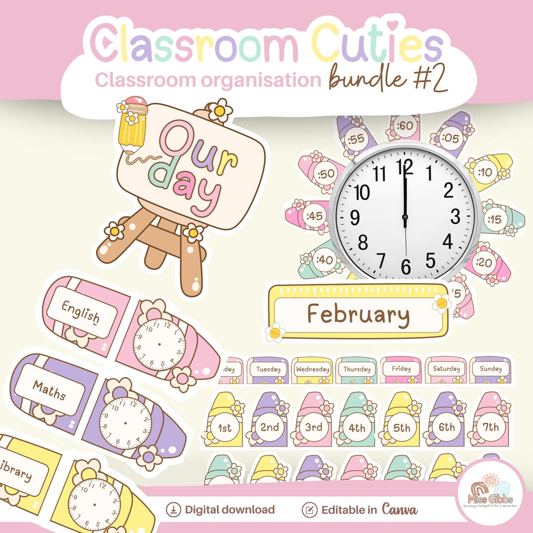 Editable Classroom Calendar Clock Labels and Visual Timetable Modern ...