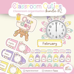 Pastel Classroom Decor Bundle Calendar Clock Labels and Visual ...