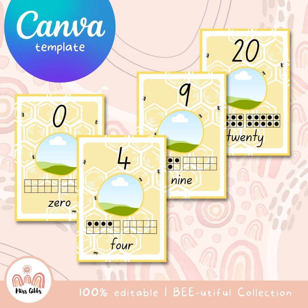 Number Posters | Bee-utiful Collection | Canva Template - Etsy
