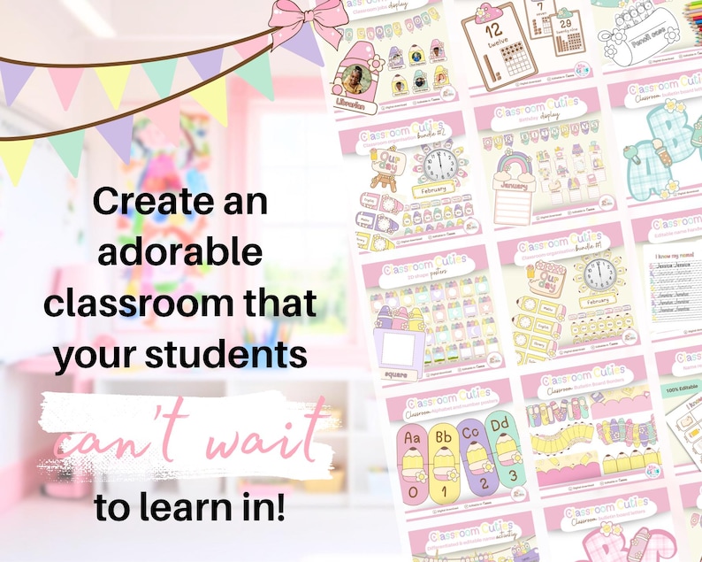 Editable Pastel Classroom Decor Growing Bundle Modern Classroom Decor ...