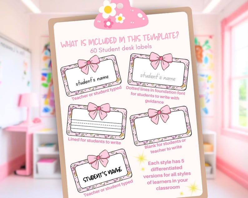 Cute Coquette Bow Name Tags Printable Classroom Bulletin Board and ...