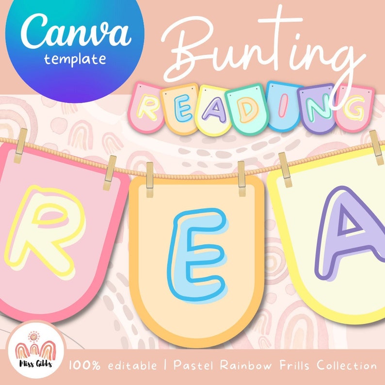 Reading Classroom Bunting | Rainbow Pastel Frills Collection ...