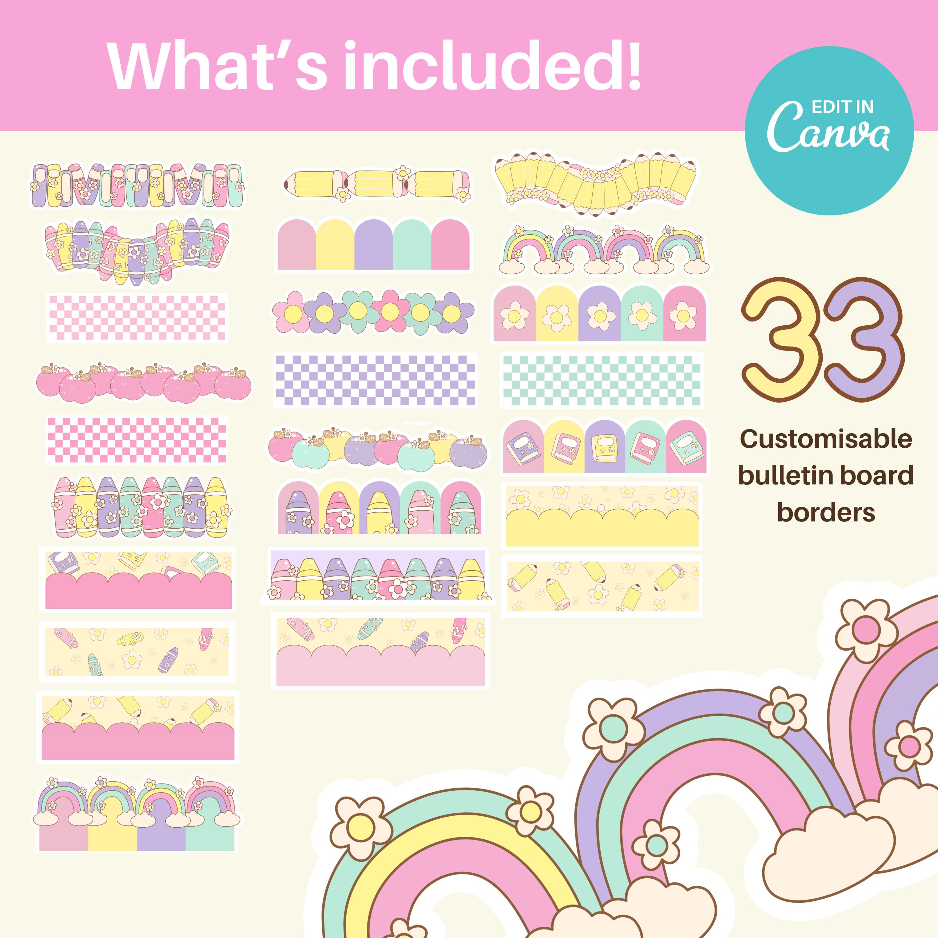 Editable Classroom Bulletin Board Borders Bundle Pastel Modern ...