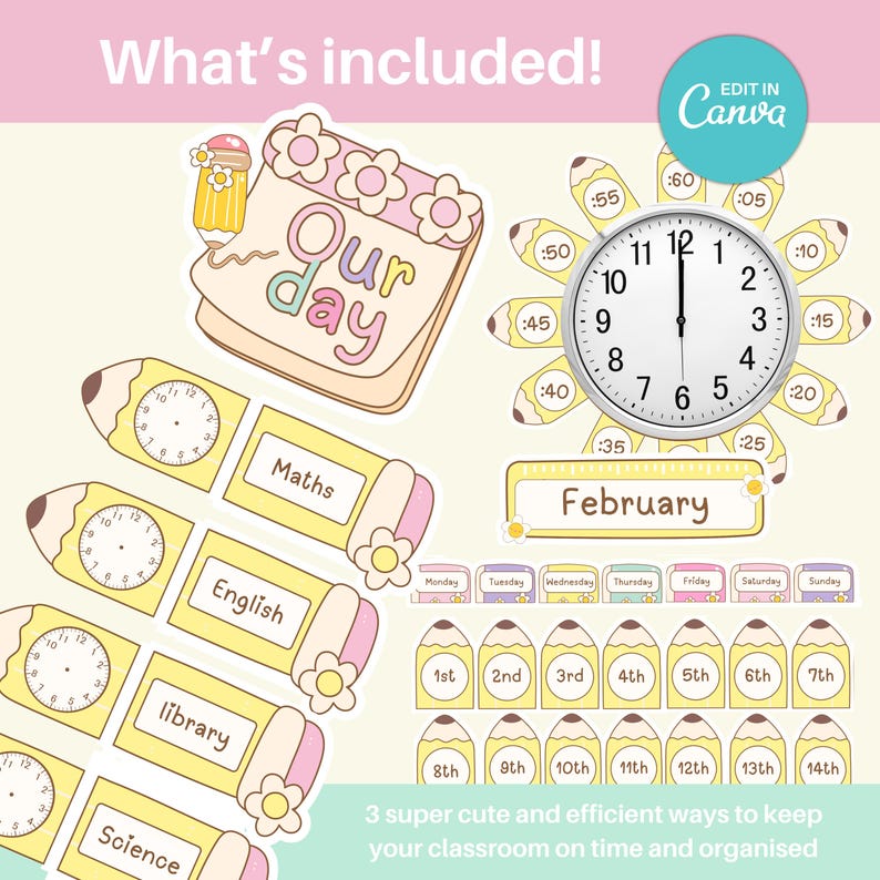 Pastel Classroom Decor Bundle Classroom Calendar, Clock Labels and ...